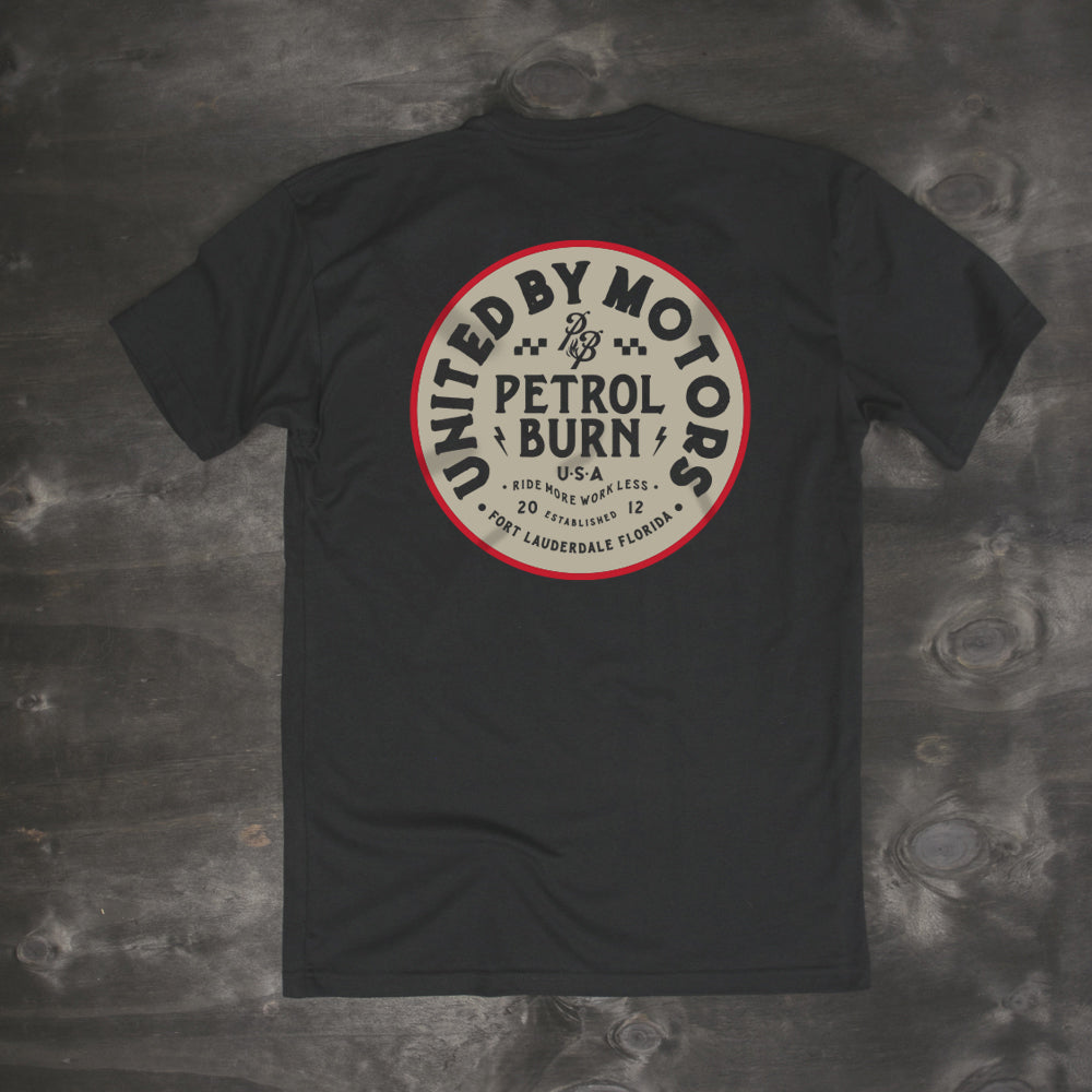Petrol Burn United By Motors Vintage Baseball Badge Logo Tee — Petrol ...